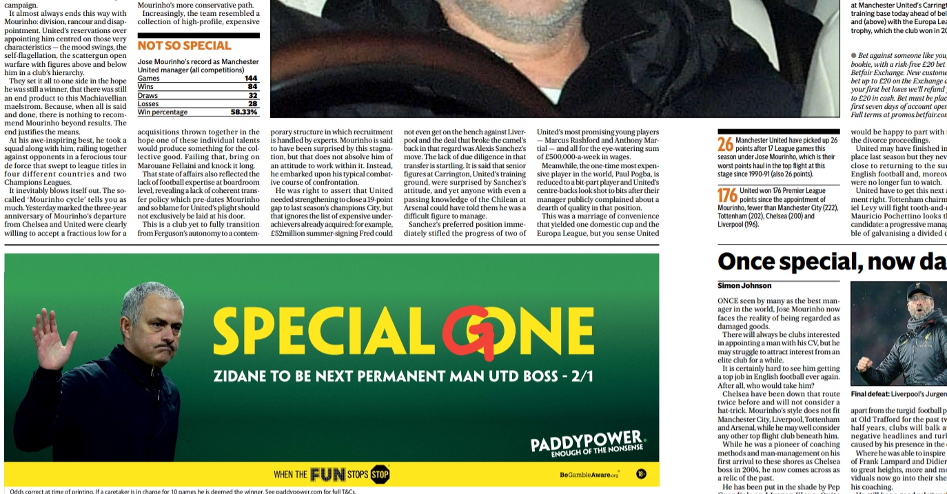 Jose Mourinho becomes the Special 'Gone' in Paddy Power's reactive ...