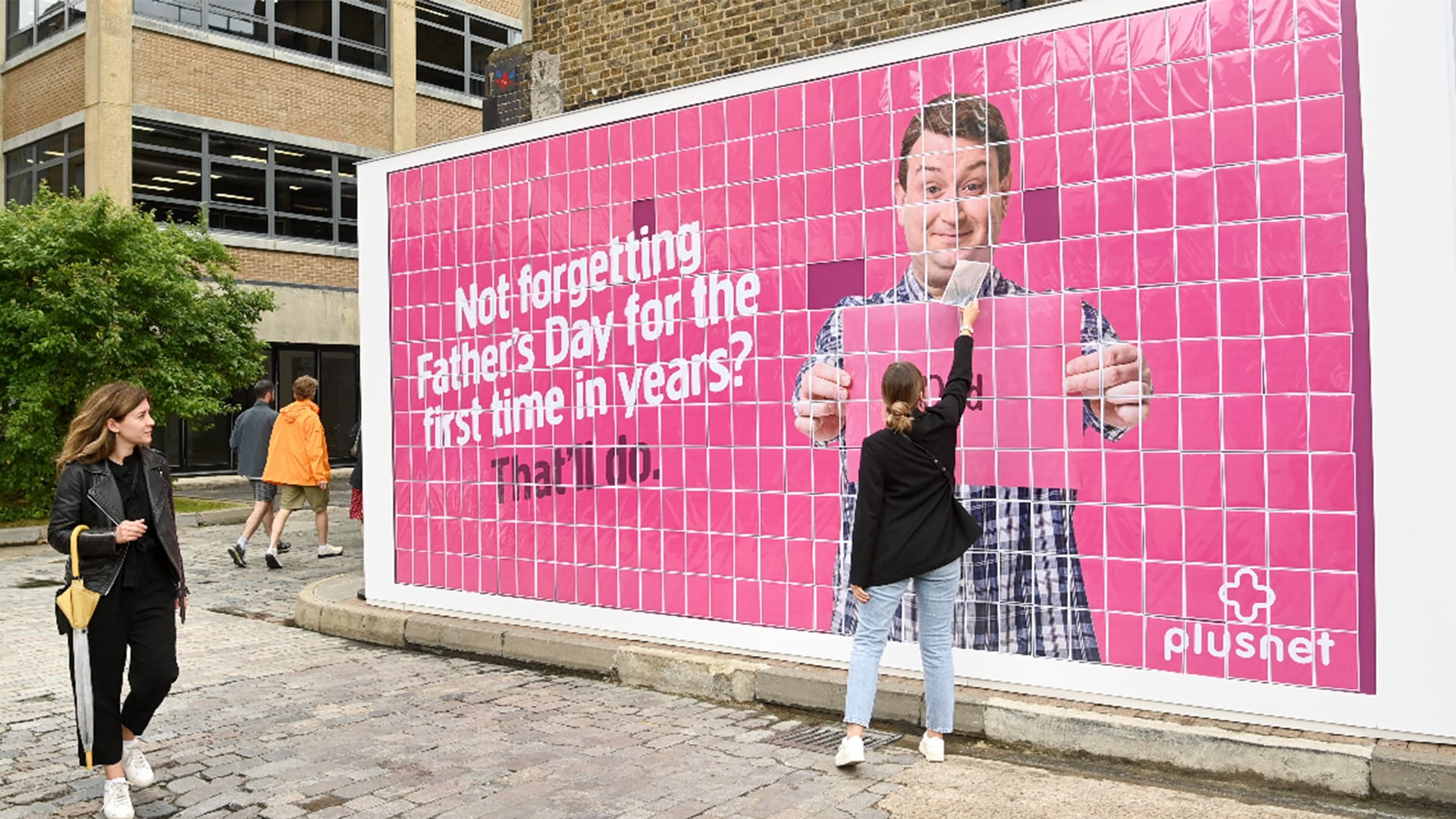 Plusnet billboard with peel-off Father’s Day cards - Prolific North