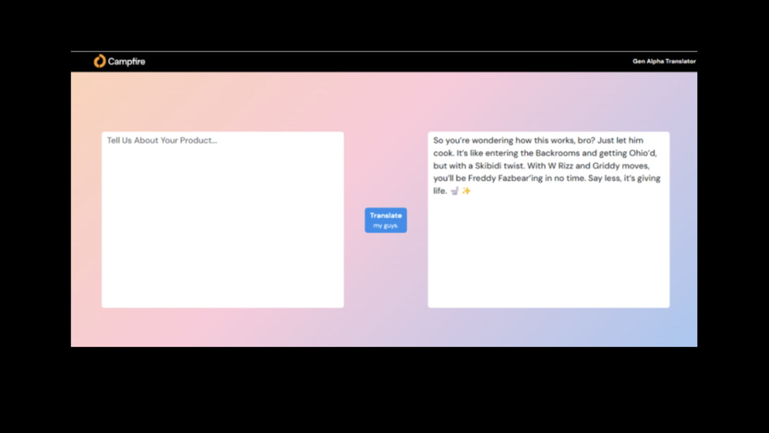 Campfire launches free 'Gen Alpha Translator' - Prolific North
