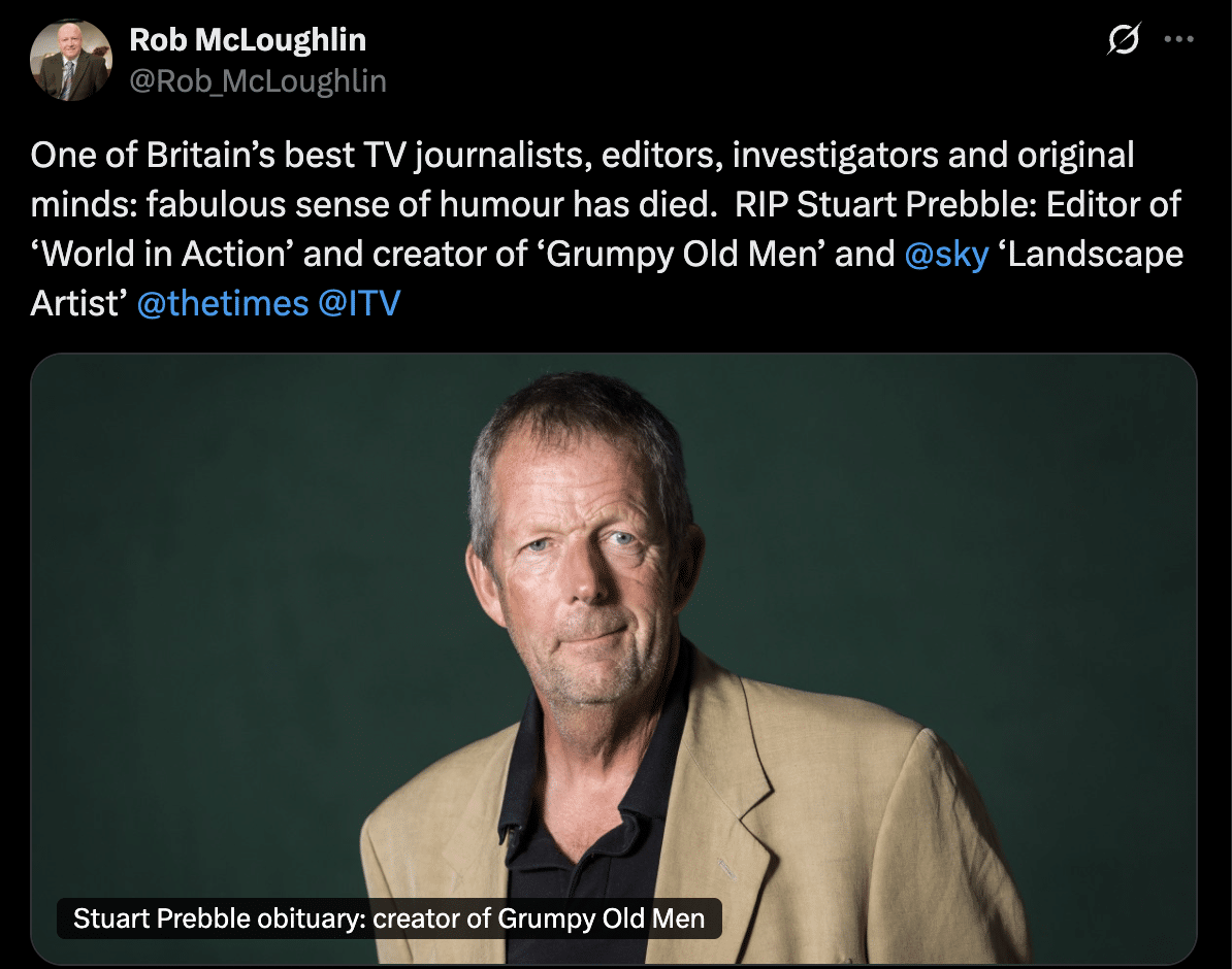 Former ITV chief, World in Action producer and Grumpy Old Man Stuart ...